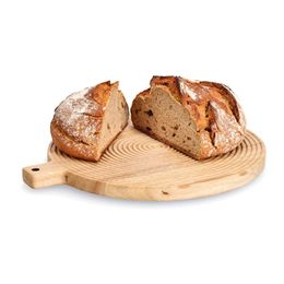 Schneidebrett zeller PRESENT "Schneidebrett m. Griff "Stripes", Gummibaum", beige (natur), B:30,5cm H:2cm L:30,5cm &Oslash;:30,5cm, Massivholz, Schneidebretter, Modernes Rillenmuster