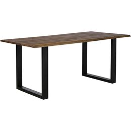 Esstisch Salesfever "Design Esstisch f&uuml;r stilvolles Ambiente", braun (nussbaum, schwarz, nussbaum), B:140cm H:75cm T:80cm, Akazie Massivholz, Metall, Tische, Esstisch, mit echter Baumkante