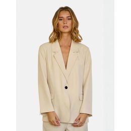 Kurzblazer TEESHOPPEN "TEESHOPPEN Blazers Oversized", Damen, Gr. S, beige, Obermaterial: 94% Polyester, 6% Elasthan, Blazer Kurzblazer