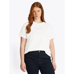Rundhalsshirt Tommy Hilfiger Curve "CRV REG SCRIPT C-NK TEE SS", Damen, Gr. 48, beige (ecru), Single Jersey, Obermaterial: 100% Baumwolle, unifarben, tailored fit, Rundhals, abgerundeter Saum, Shirts Rundhalsshirt, in Gro&szlig;en Gr&ouml;&szlig;en, Logoschriftzug