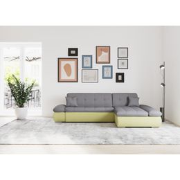 Ecksofa DOMO collection "MORIC 300x172 cm, XXL-Sofa mit viel Platz, L-Form, auch in Cord", gelb (schlamm), B:300cm H:80cm T:172cm, Kunstleder SOFTLUX / Struktur (90% Polyester/ 10% Polyacryl);Microfaser PRIMABELLE (100% Polyester)/ Struktur (90% Polyester/ 10% Polyacryl), Sofas, Ecksofa, wahlweise mit Bettfunktion und Armteilverstellung, gelb-schlamm