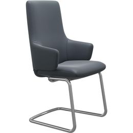 Polsterstuhl stressless "Laurel", blau (atlantic blau batick, chrom matt), B:58cm H:105cm T:60cm, Leder BATICK: BATICK ist ein leicht korrigiertes, durchgef&auml;rbtes und genarbtes M&ouml;belleder, bei dem die meisten Unebenheiten und Spuren in der Regel entfernt wurden., St&uuml;hle, Polsterstuhl, High Back mit Armlehne, Gr&ouml;&szlig;e L, mit Beinen aus Stahl in Chrom matt