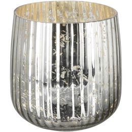 Windlicht Fink "DARCY", silber (antik, silberfarben), H:18cm &Oslash;:18cm, Glas, Kerzenhalter, Windlicht, Kerzenhalter aus Glas, mit Rillen, H&ouml;he ca. 18 cm x &Oslash; 18 cm