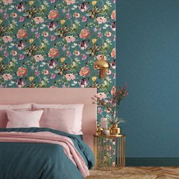 Vliestapete marburg "Tapete Floral Leaf", bunt (grau,blau,gr&uuml;n), B:0,53m H:0,01m L:10,05m, Vlies, Tapeten, moderne Vliestapete f&uuml;r Wohnzimmer Schlafzimmer K&uuml;che