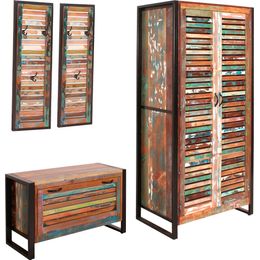 Garderoben-Set Sit "Fiume", bunt (bunt, schwarz), Massivholz, Kastenm&ouml;bel-Sets, recyceltes Altholz in Lamellen Optik