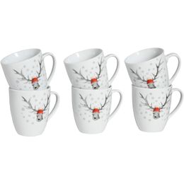 Becher Creatable "Hirsch, Kaffeebecher, 6-tlg.", wei&szlig;, 6 Stk., Porzellan, Trinkgef&auml;&szlig;e, Becher, Winterdekor, Hirschmotiv