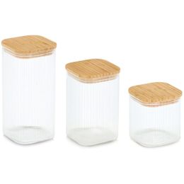 Vorratsglas zeller PRESENT "mit Bambusdeckel, 3-tlg", transparent, schwarz, B:10cm H:10,7cm L:10cm, Bambus, Borosilikatglas, Lebensmittelaufbewahrungsbeh&auml;lter, luftdicht, sch&uuml;tzt vor Feuchtigkeit, 720 ml