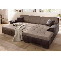 Ecksofa Home Affaire "BERGEN 267x178 cm, elegantes Design", braun (dunkelbraun, beige), B:267cm H:83cm T:178cm, MELROSE/Struktur (100% Polyester);MELROSE (100% Polyester);Microfaser PRIMABELLE (100% Polyester), Sofas, Ecksofa, whlw. mit Bettfunktion L-Form