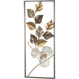 Wanddekoobjekt "Wanddekoration", gold (goldfarben), B:25cm H:61cm T:3cm, Metall, HOFMANN LIVING AND MORE, Wanddekoobjekte, Bl&auml;tterdeko, gerahmt