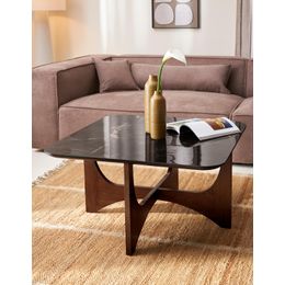 Couchtisch "Kirella", braun, B:85cm H:45cm T:85cm, LeGer Home by Lena Gercke, Tische, Couchtisch, mit Marmor-Optik und massivem Eschenholz-Kreuzfu&szlig;, Breite 85 cm