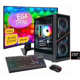 GAMEMAX Gaming-PC-Komplettsystem "MegaDeal AERIS GB 2796 AMD Ryzen 5 5500 16GB 480GB SSD RTX 5060", Energieeffizienz: E (A-G), schwarz, Microsoft Windows 11 Home (64 Bit), 16 GB RAM 480 GB SSD, Computer_Komplettsysteme, Windows 11 + MSI MAG 32C6X Curved Monitor 80cm (32")