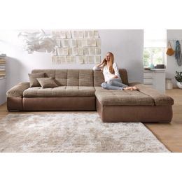 Ecksofa DOMO collection "MORIC 300x172 cm, XXL-Sofa mit viel Platz, L-Form, auch in Cord", bunt (beige, braun), B:300cm H:80cm T:172cm, Kunstleder SOFTLUX / Struktur (90% Polyester/ 10% Polyacryl);Microfaser PRIMABELLE (100% Polyester)/ Struktur (90% Polyester/ 10% Polyacryl), Sofas, Ecksofa, wahlweise mit Bettfunktion und Armteilverstellung, beige-braun