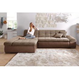 Ecksofa DOMO collection "MORIC 300x172 cm, XXL-Sofa mit viel Platz, L-Form, auch in Cord", bunt (beige, braun), B:300cm H:80cm T:172cm, Kunstleder SOFTLUX / Struktur (90% Polyester/ 10% Polyacryl);Microfaser PRIMABELLE (100% Polyester)/ Struktur (90% Polyester/ 10% Polyacryl), Sofas, Ecksofa, wahlweise mit Bettfunktion und Armteilverstellung, beige-braun