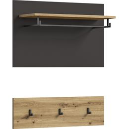 Garderobenpaneel Home Affaire "REHAT, TOPSELLER, 2-teilig, bestehend aus: Paneel & Hakenleiste", grau (basalt grau, artisan eiche nachbildung), B:80cm H:73cm T:27cm, Holzwerkstoff, Garderobenpaneele, Garderobenpaneel, Paneel, Hakenleiste, Wandboard, Garderobe, Garderobenleiste
