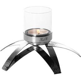 Kerzenhalter Fink "CLAIRE, mit Glaszylinder", silber (silberfarben), H:14,5cm &Oslash;:25cm, Edelstahl, Kerzenhalter, Kerzenhalter, Teelichthalter aus Edelstahl, 1-flammig