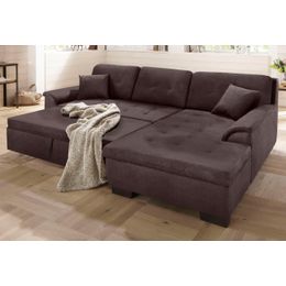 Ecksofa Home Affaire "BERGEN 267x178 cm, elegantes Design", braun (mokka), B:267cm H:83cm T:178cm, MELROSE/Struktur (100% Polyester);MELROSE (100% Polyester);Microfaser PRIMABELLE (100% Polyester), Sofas, Ecksofa, whlw. mit Bettfunktion L-Form