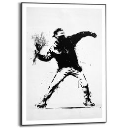Poster Reinders "Flower Thrower", schwarz-wei&szlig; (farbe bild(er): schwarz, wei&szlig;), B:50cm H:70cm T:1,6cm, Bilder, Poster, Teenager Zimmer - Banksy - Schwarz-Wei&szlig; - MDF - Kunst - 50x70 cm