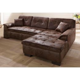 Ecksofa Home Affaire "BERGEN 267x178 cm, elegantes Design", braun (dunkelbraun), B:267cm H:83cm T:178cm, MELROSE/Struktur (100% Polyester);MELROSE (100% Polyester);Microfaser PRIMABELLE (100% Polyester), Sofas, Ecksofa, whlw. mit Bettfunktion L-Form, Topseller