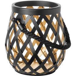 Kerzenlaterne Fink "OTIS", schwarz, H:24cm &Oslash;:22cm, Edelstahl, Glas, Kerzenhalter, Windlicht, schwarz pulverbeschichtet, innen goldfarben, mit Glas