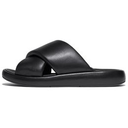 Pantolette fitflop "iQUSHION D-LUXE", Damen, Gr. 37, schwarz, Schafsleder, Schuhe Pantolette, Flats, Sommerschuh mit gepolsterter Innensohle