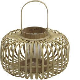 Kerzenlaterne AM Design "Kerzenhalter mit Henkel, aus Bambus und Glas", beige (natur), H:25cm &Oslash;:39cm, Bambus, Glas, Kerzenhalter, H&auml;ngewindlicht, Teelichthalter, H&ouml;he ca. 25 cm