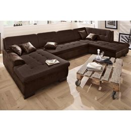 Wohnlandschaft Home Affaire "BERGEN 364x106x83 cm, elegantes Design", braun (dunkelbraun), B:364cm H:83cm T:106cm, Sofas, Wohnlandschaft, whlw. mit Bettfunktion, U-Form
