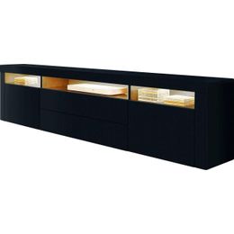 borchardt M&ouml;bel Lowboard BORCHARDT M&Ouml;BEL "Santa F&eacute;, TV-Schrank 166 cm breit", schwarz (schwarz matt mit perlstruktur), B:166cm H:49cm T:35cm, Holzwerkstoff, Sideboards, Lowboard, Breite 166 cm
