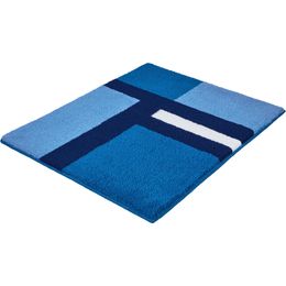 Badematte Kleine Wolke "Ariana", royalblau, H:20mm, Polyester, Badematten, Badematte, Geometrisches Design mit kontrastierendem Mittelstreifen