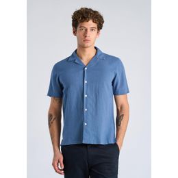Leinenhemd LINDBERGH "Leinenhemd (Kurzarm) Relaxed Fit", Herren, Gr. L, Normalgr&ouml;&szlig;en, dusty blau, Obermaterial: 55% Leinen, 45% Baumwolle, Hemden