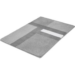 Badematte Kleine Wolke "Ariana", kiesel, H:20mm, Polyester, Badematten, Badematte, Geometrisches Design mit kontrastierendem Mittelstreifen