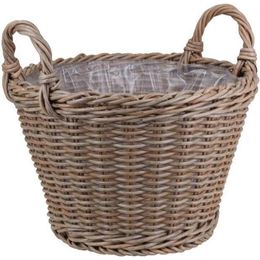 Pflanzkorb Polyrattan natur/braun rund mit 2 Griffen &Oslash; 28 x 21/29 cm