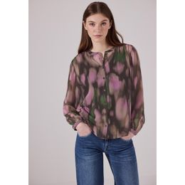 Langarmbluse STREET ONE STUDIO, Damen, Gr. 36, rosa (intense rose), Stoff, 100% Polyester, bedruckt, gerade normal, Rundhals, B&uuml;ndchen, Blusen, mit Knopfleiste