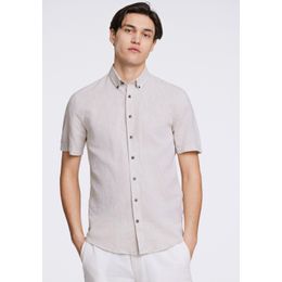 Leinenhemd LINDBERGH "Leinenhemd (Kurzarm) Relaxed Fit", Herren, Gr. L, Normalgr&ouml;&szlig;en, beige (lt stone), Obermaterial: 55% Leinen, 45% Baumwolle, Hemden