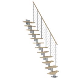 Dolle Mittelholmtreppe 'Basel' ahornfarbend/perlgrau gerade, Edelstahlgel&auml;nder 13 Stufen