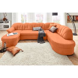 Wohnlandschaft DOMO collection "ELVA 293x180x84 cm, elegante R&uuml;ckensteppung, U-Form", orange (terrakotta), B:293cm H:84cm T:180cm, (gepr&auml;gte) Luxus-Microfaser (100% Polyester);Kunstleder SOFTLUX / Struktur (100% Polyester);Microfaser PRIMABELLE (100% Polyester), Sofas, Wohnlandschaft, whlw. mit Bettfunktion und Federkern
