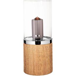 Windlicht Fink "CATANIA", braun (braun, silberfarben), H:48cm &Oslash;:20cm, Edelstahl, Geflecht Rattan, Glas, Kerzenhalter, Windlicht, aus Edelstahl, Glas und Rattan