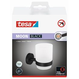 Tesa Zahnputzbecher Halter 'Moon Black' schwarz matt mit Klebel&ouml;sung 7 x 9,6 x 10,9 cm