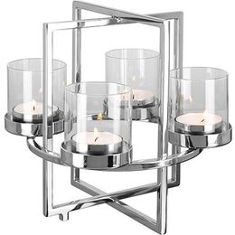 Kerzenhalter Fink "NORMAN, Weihnachtsdeko", silber (silberfarben), H:28cm &Oslash;:32cm, Edelstahl, Glas, Kerzenhalter, Kerzenhalter, aus Edelstahl und Glas, 4-flammig, Adventsleuchter