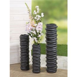 Bodenvase CASABLANCA BY GILDE "Bodenvase "Rillo", schwarz, B:20cm H:78cm T:20cm, Keramik, Vasen