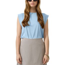Rundhalsshirt QS, Damen, Gr. L (40), blau, Jersey, Obermaterial: 100% Baumwolle, unifarben, k&ouml;rpernah h&uuml;ftbedeckend, Rundhals, abgesteppte Kante, Shirts Rundhalsshirt, Sommertop mit Rundhals