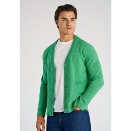 Cardigan LINDBERGH "Cardigan Comfort Fit", Herren, Gr. L, bright gr&uuml;n mel, Obermaterial: 80% Wolle, 20% Nylon, unifarben, Strickjacken