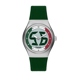 Quarzuhr Fossil "Archival Big Tic", gr&uuml;n, silberfarben, Armbanduhren, Herren, Quarzuhr, Armbanduhr, Herrenuhr, Silikonarmband, analog, digital