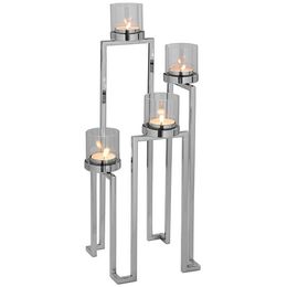 Kerzenhalter Fink "GRANT, Weihnachtsdeko", silber (silberfarben), B:22cm H:56cm T:22cm, Edelstahl, Glas, Kerzenhalter, Kerzenhalter, aus Edelstahl und Glas, 4-flammig, Adventsleuchter