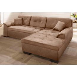 Ecksofa Home Affaire "BERGEN 267x178 cm, elegantes Design", braun (caf&eacute;), B:267cm H:83cm T:178cm, MELROSE/Struktur (100% Polyester);MELROSE (100% Polyester);Microfaser PRIMABELLE (100% Polyester), Sofas, Ecksofa, whlw. mit Bettfunktion L-Form