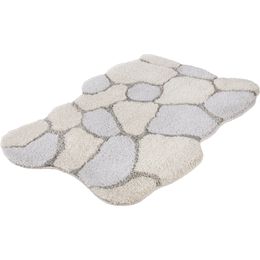 Badematte Kleine Wolke "Brick", seide, H:22mm, Polyester, Badematten, Badematte, Zweifarbiger Stein-Look in Creme & Grau mit geschwungenen Formen