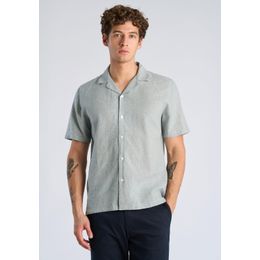 Leinenhemd LINDBERGH "Leinenhemd (Kurzarm) Relaxed Fit", Herren, Gr. L, Normalgr&ouml;&szlig;en, faded aqua, Obermaterial: 55% Leinen, 45% Baumwolle, Hemden