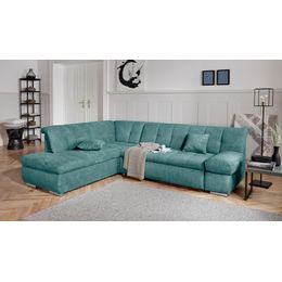 Ecksofa DOMO collection "MONA B/T: 271/213 cm, modern und komfortabel", blau (petrol), B:271cm H:80cm T:213cm, Struktur fein 100% Polyester;Chenilleoptik 100% Polyester, Sofas, Ecksofa, whlw. mit Bett- und Armlehnfunktion, L-Form