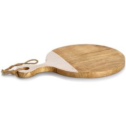 Servierbrett zeller PRESENT "Schneide-/Servierbrett mit Griff, Mangoholz", braun (beige), B:30cm H:2cm L:43cm, Massivholz, Schneidebretter, Kordel zum Aufh&auml;ngen, Epoxidharz-Beschichtung