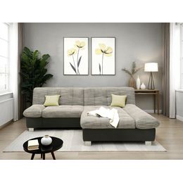 Ecksofa DOMO collection "100031 B/T: 234/157 cm, kompakt, komfortabel & bequem, L-Form", grau (wei&szlig;, grau), B:234cm H:80cm T:157cm, 90% Polyester, 10% Acryl, Sofas, Ecksofa, whlw. mit Bettfunktion und Armteilverstellung, Topseller