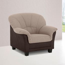 Sessel Home Affaire "CAMELITA Breite 93 cm, bequeme Armlehnen", braun (dunkelbraun, beige), B:93cm H:86cm T:81cm, MELROSE/Struktur (100% Polyester);Echtleder mit Kunstleder im R&uuml;cken;Microfaser PRIMABELLE (100% Polyester);MELROSE (100% Polyester), Sessel, Sessel, bequem, im Landhausstil